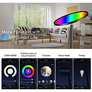 Floor Lamp, Super Bright RGBW Smart WiFi LED Floor Lamp for Reading, Dimmable Torchiere, for Living Rooms Bedrooms, for DIY, Compatible with Alexa & Google Home, Black, 25W