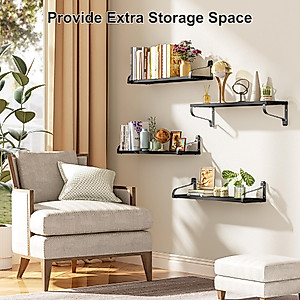 Love-KANKEI Black Floating Shelves for Wall Set of 4, 15.7 Inch Wood Wall Shelves with Bracket, Rustic Hanging Shelves for Bathroom, Bedroom, Kitchen,Living Room, Office Display