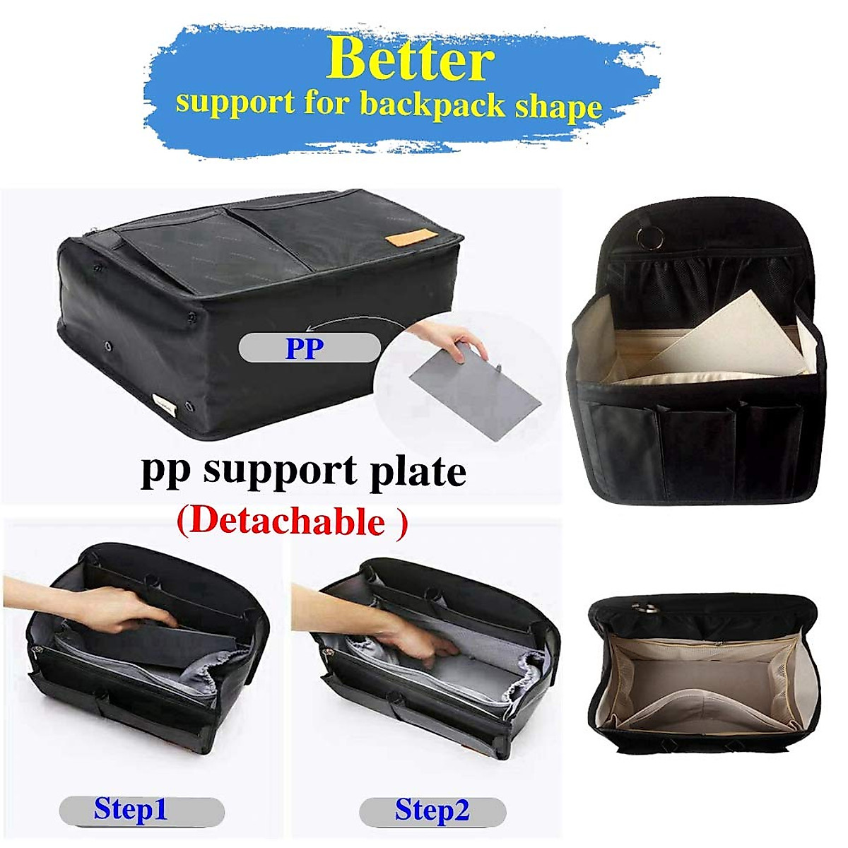 Nylon Rucksack Organizer Insert, Backpack Organizer Insert, Women or Men bag divider For Mummy Coach MCM LV JanSport Anello kanken(Large, Black) …