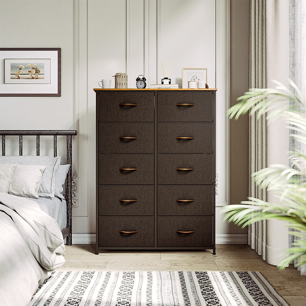 YITAHOME Tall Dresser with 10 Drawers, Furniture Storage Drawer Unit, Sturdy Steel Frame, Wooden Top & Easy Pull Fabric Bins, Organizer Tower Chest for Closet, Bedroom, Entryway, Nursery(Brown)