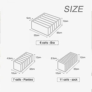 RWET Underwear Drawer Organizer, 6/7/11 Cells Foldable Closet Clothes Dividers Nylon Dresser Compartments Organizers Storage Boxes for Underwear, Panties, Socks, Stockings, Scarves, Ties & Bras