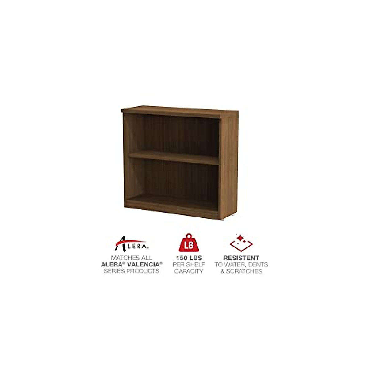 Alera ALEVA633032WA Valencia Series 31-3/4 in. x 14 in. x 29-1/2 in. Two-Shelf Bookcase - Modern Walnut
