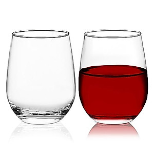 Chef's Star Stemless Wine Glasses Set of 2, No Stem Wine Glasses, Heavy Base, Large Wine Glasses, Wine Cups for Cocktails, Red Wine and Scotch for Homes and Bars 15 oz, Set of 2
