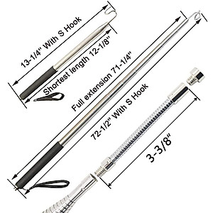 BLSGBUIDING Telescopic Push/Pull Rod Wire Reacher Tool Pickup Tool with Hook Magnetic Wire Fish Stick Telescoping Grabbers Extension Pole-Black