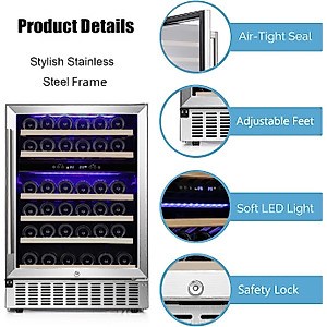 Antarctic Star 24" Wine Cooler Beverage Refrigerator Under Counter Beer Mini Fridge Built-in Freestanding Stainless Steel Dual-Layer Digital Temperature Control Glass Door…