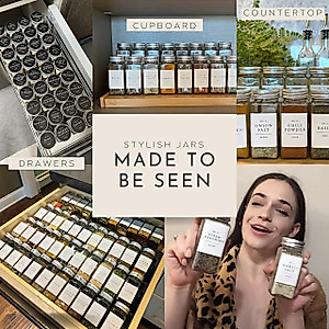 Glass Spice Jars with Label and Organizer - Minimalist Collection - Clear Empty 4 oz Spice Jars with Labels, Spice Seasoning Containers Jars with Labels, Small Spice Bottles Jars Set with Shaker Lids