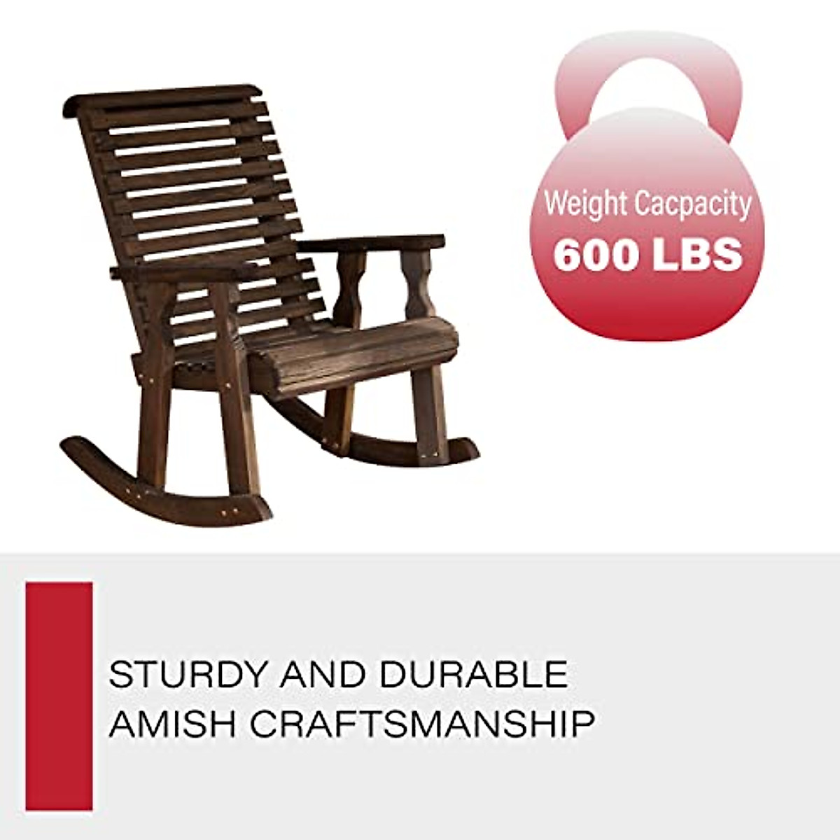 Amish Heavy Duty 600 Lb Roll Back Pressure Treated Rocking Chair (Dark Walnut Stain)