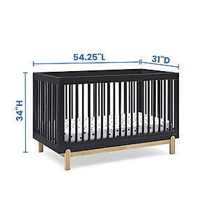 Delta Children Poppy 4-in-1 Convertible Crib, Greenguard Gold Certified, Midnight Grey/Natural