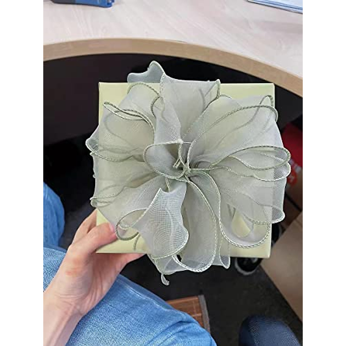 1.5 Inch Sheer Organza Ribbon Seagrass Green Wavy Knot Wired Ribbon 25 Yards for Gift Wrapping, Bouquet Wrapping,Craft，Christmas-Birthday-Wedding-Party Decoration (1.5 inch, Seagrass Green)