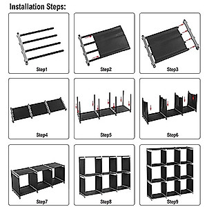 Kcelarec Cube Storage Organizer,9-Cube Closet Storage Shelves, DIY Plastic Closet Cabinet, Modular Bookcase, Storage Shelving for Bedroom, Living Room , Office (Black)