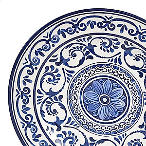 Amazon Basics Melamine Dinnerware Set, Service for 4, Traditional Blue and White - Set of 12