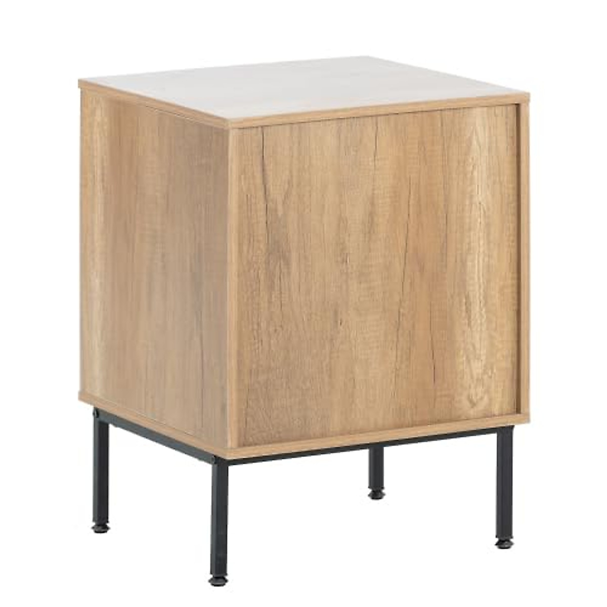 Wekity Nightstand Storage End Table with Rattan Door, Open Storage & Solid Metal Legs, Small Bedside Tables Mid Century Modern Side Tables Nightstand for Living Room Bedroom Small Spaces (Natural)