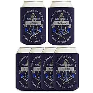 Customized Boating Can Coolies Your Boat Name Custom Sailing Gift Boating Birthday Party Supplies Custom Image Coolie 6 Pack Can Coolie Drink Coolers Coolies Navy