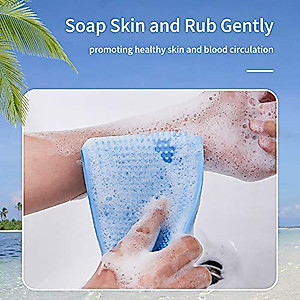 Silicone Bath Body Brush - Silicone Body Back Scrubber Lathers Well Bath Shower Towel Silicone Body Wash Scrubber (Blue)