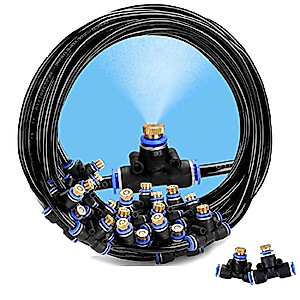 H&G lifestyles Misters for Patio Misting System 59FT (18M) Misting Line 20 Brass Mist Nozzles Brass Adapter for Patio Garden Umbrellas Greenhouse Trampoline