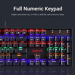 Redragon K551 Mechanical Gaming Keyboard RGB LED Rainbow Backlit Wired Keyboard with Red Switches for Windows Gaming PC (104 Keys, Black)