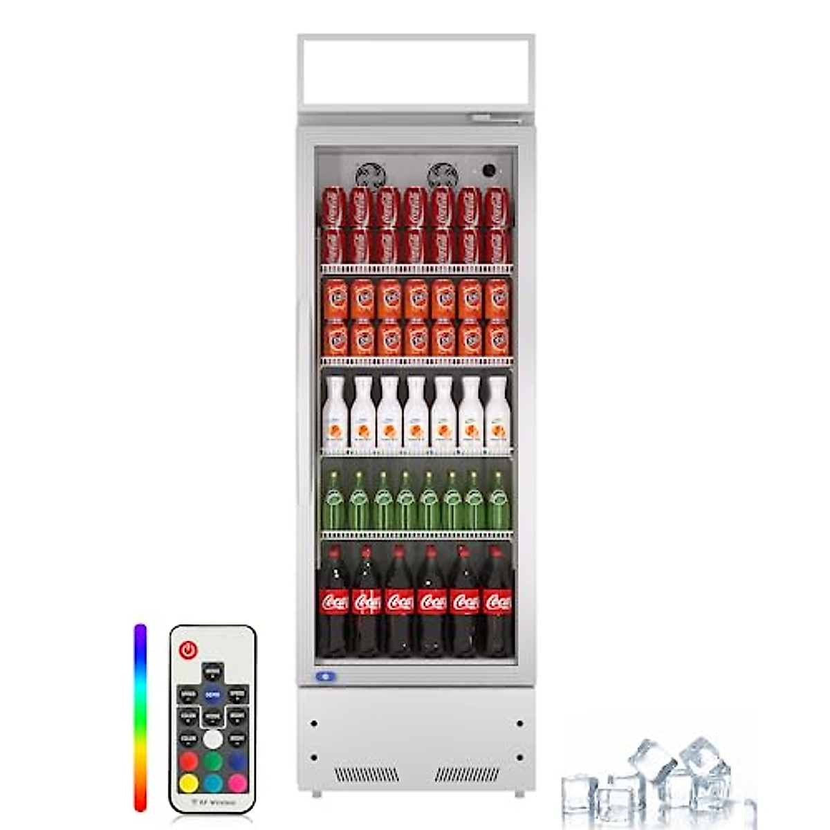 HIPOPLLER Refrigeration Glass 1 Door Upright Display Beverage Cooler Merchandiser with LED Lighting; 10.9 Cubic Ft., Silver