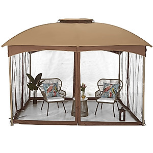 PHI VILLA 10x12 Gazebo Canopy for Patio, Double Vent Outdoor Canopy Gazebo with Netting, Screen Patio Gazebo Heavy Duty for Garden Deck Khaki