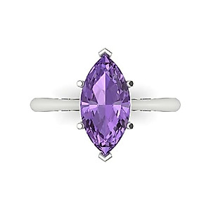Clara Pucci 2.50 ct Marquise Cut Solitaire Simulated Alexandrite Engagement Bridal Promise Anniversary Ring 18K White Gold Size 6.25