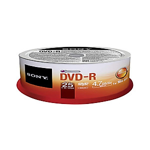 Sony 25DMR47SP 16x DVD-R 4.7GB Recordable DVD Media - 25 Pack Spindle