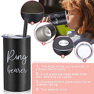 Sieral 2 Pcs 16 oz Flower Ring Bearer Tumbler Cup Stainless Steel Cup with Straw Water Bottle Gift Idea for Wedding Party(Black, Pink)