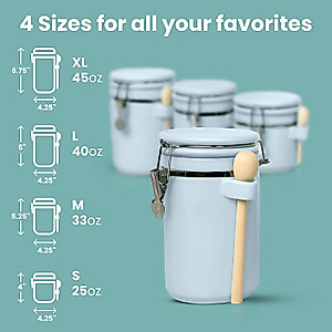 Home Intuition 4-Piece Ceramic Kitchen Canisters Set, Airtight Containers with Wooden Spoons Reusable Chalk Labels and Marker for Sugar, Coffee, Flour, Tea (Mint)