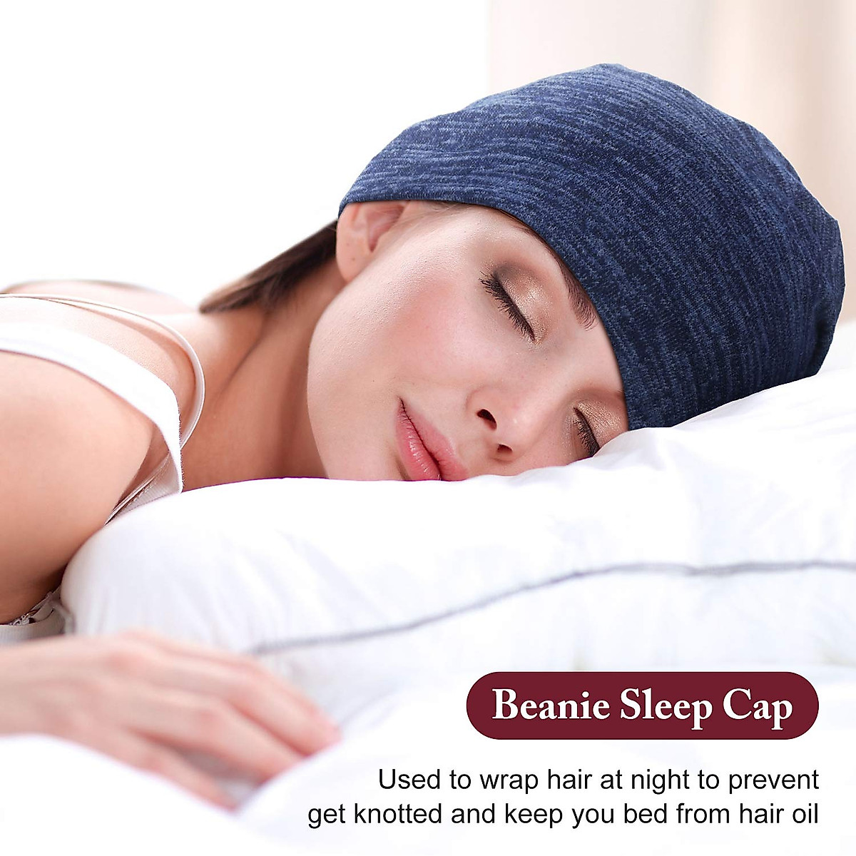 SATINIOR 6 Pieces Satin Lined Sleep Slouchy Cap, Hair Cap for Sleeping, Girl Headwear for Frizzy Curly Hair Women (Black, Dark Blue, Gray, Light Gray, Wine Red, Rusty Red)