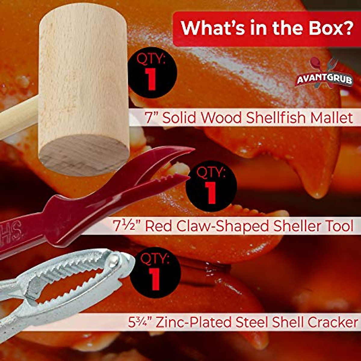 Cracker, Mallet and Sheller Seafood Combo Set 1Pk. All in One Pack Perfect for Eating Crab, Lobster, Crawfish or Deveining Shrimp. BPA Free Party Supplies for Feasts, Boils and Themed Restaurants.