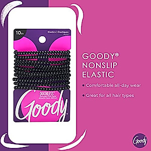 Goody Nonslip Womens Elastic Hair Tie - 10 Count, Black - 4MM for Medium Hair- Ouchless Hair Accessories for Women Perfect for Long Lasting Braids, Ponytails and More - Pain-Free