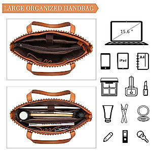 Laptop Tote Bag for Women, Water Resistant Canvas Womens Work Tote Bag, Large Capacity Shoulder Bag Fits 15.6 inches Laptop (Black and Brown)