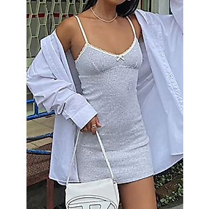 Women Y2k Floral Spaghetti Strap Short Dress Low Cut Bodycon Mini Dress Sleeveless Cami Dress Summer Streetwear G-Blue