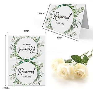 Reserved Table Signs(4x6 Inch, 20 PCS), Reserved Table Tent Card for Wedding, Double Sided Reserved Table Signs,Greenery Reserved Signs for Party Restaurant -YDC02