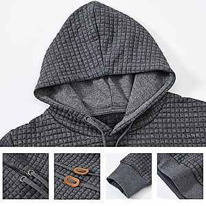 Satankud Mens Pullover Hoodie Long Sleeve Hooded Sweatshirt Casual Hoodies Square Pattern (Dark Grey, M)