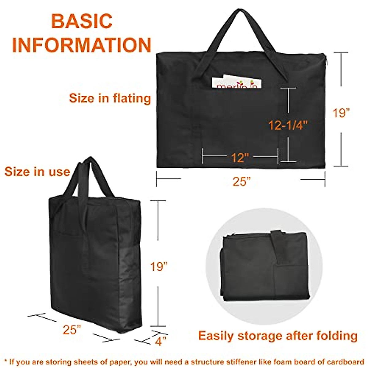 Cupohus 19" x 25" Waterproof Art Portfolio Bag (2022 Edition 2.0) with Outer Pockets and Handle, Student Carry Transport Storage Bag for 18" x 24" Artworks