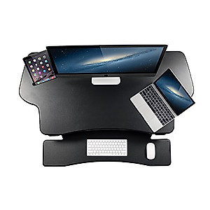 Mount-It! Height Adjustable Standing Desk Converter | 48” Wide Tabletop Sit Stand Desk Riser with Gas Spring | Stand Up Computer Workstation Fits Dual Monitors | Black | MI-7925