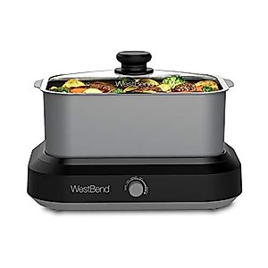 West Bend 87905 Slow Cooker Large Capacity Non-stick Variable Temperature Control Includes Travel Lid and Thermal Carrying Case, 5-Quart, Silver