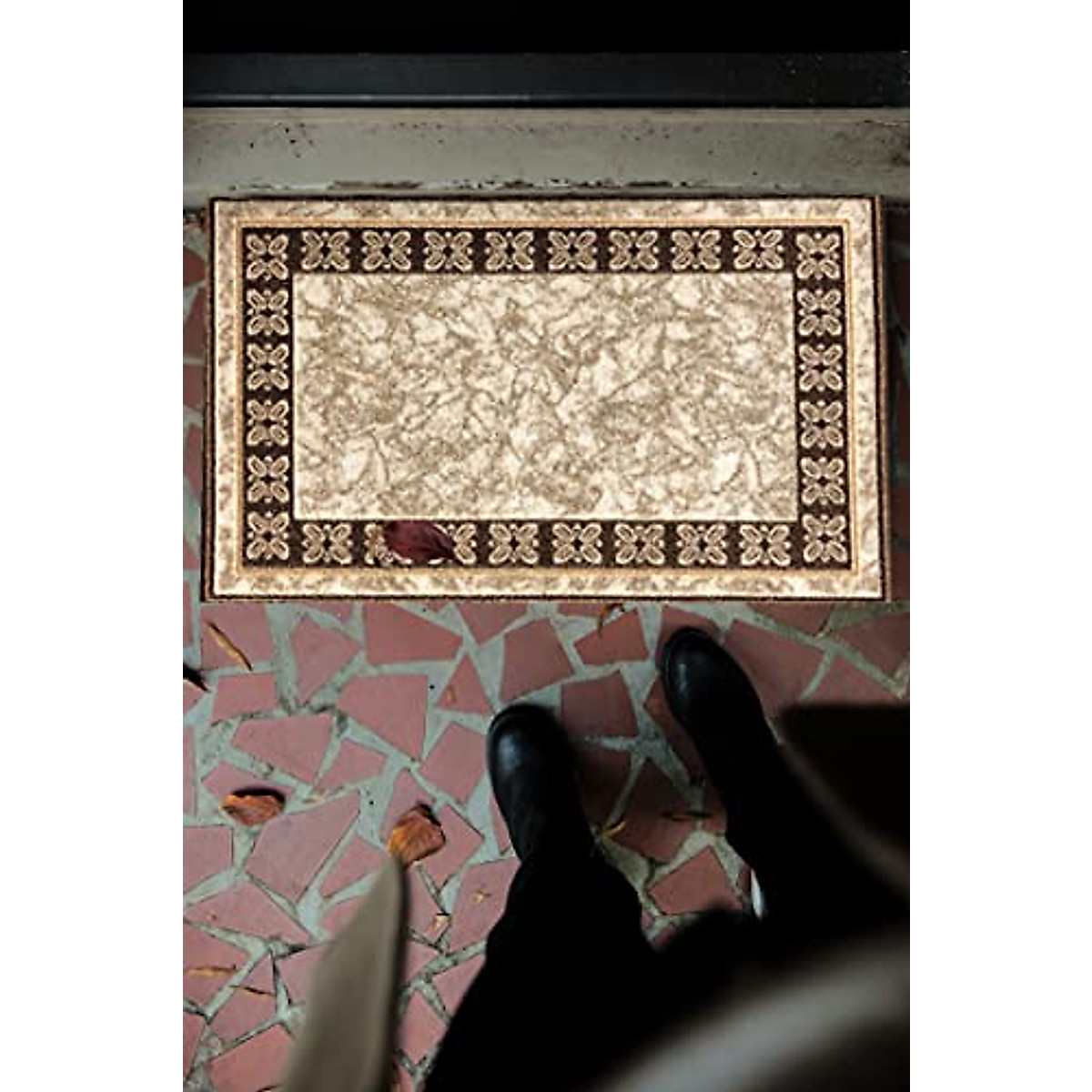 Stair Treads Non-Slip Landing Mat- Skid Resistant Rubber Back Landing Rug - Beautiful Design Landing Mat for Bottom of Stairs - Floormat - Doormat (20" x 30") Mixed Beige Floral