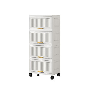 Holaki 4 Tier Tall Dresser, Plastic Vertical Storage Bins Flip Open Storage Box Organizer With Wheels for Bedroom Entryway Dorm,White