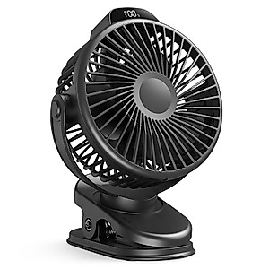 Koonie Portable Clip On Fan, Small USB Fan Battery Operated, 3 Speed Rechargeable Mini Fan With LED Display, 360° Rotate Personal Cooling Desk Fan for Stroller Travel Camping Golf Gym