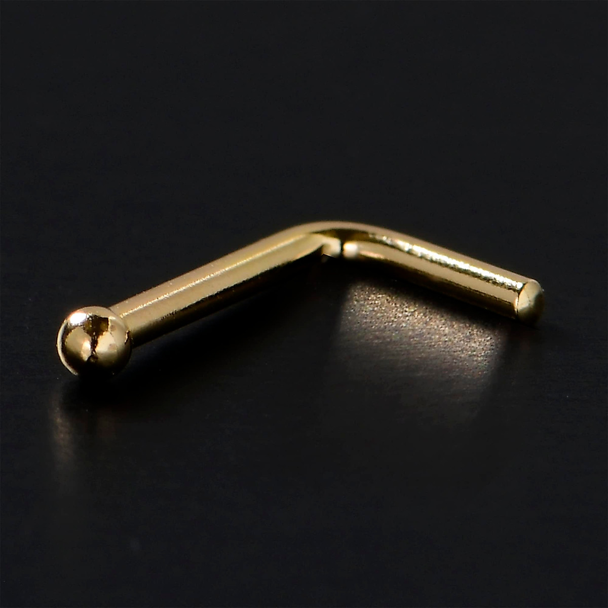 Body Candy 18 Gauge 14k Yellow Gold 1.5mm Ball L-Shaped Nose Ring