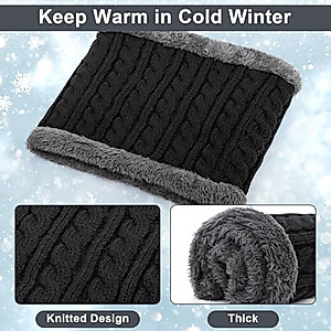 3 Pcs Boys Girls Winter Beanie Hat Scarf Gloves Set Thick Knitted Warm Toddler Winter Hat Mittens Neck Warmer for Kids Black
