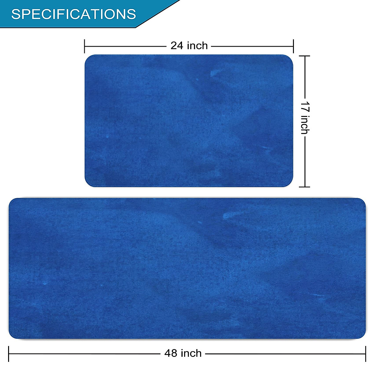 RYANZA 2 Pieces Kitchen Rugs, Abstract Anti Fatigue Non Slip Foam Cushioned Royal Blue Art Graffiti Modern Comfort Indoor Floor Mat Runner Rug Set for Laundry Office Sink Bathroom (17"x48"+17"x24")