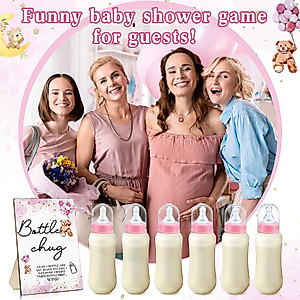 Roowest Baby Bottles for Baby Shower Games Bottle Chug 12 Pcs Plastic Baby Bottles Bulk and Bottle Chug Sign Baby Bottle Chugging Games for Party Gender Reveal Wedding Bridal Shower(Lovely Bear)