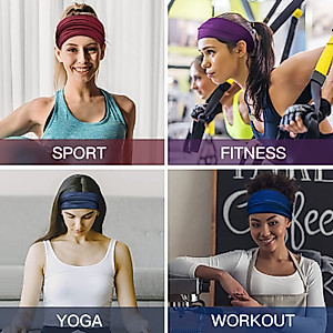 Carede 12 Pack Wide Headbands for Women No slip Stretchy Boho Hair Bands, Soft Elastic Yoga Workout Running Thick Wicking Sweat Bands Solid colors Head Wrap