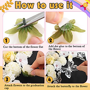 Canlierr 32 Pcs DIY Graduation Cap Decorations Accessory Kit Include Faux Flower Heads 3D Butterfly Grad Cap Decorations (White Tone)