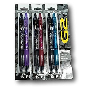 (3) Pilot G2 Mosaic Collection Gel Roller Pens, Fine Point, Assorted Color Inks/Grips, 2-Pack (31673)