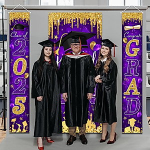 Graduation Decorations Class of 2025 Purple and Gold Congrats Grad Banner and You Did It Graduation Door Cover for High School College Graduation Party Supplies(Purple)