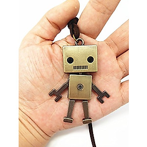 QTMY Robot Leather Chain Long Necklace Jewelry Choker Collar Pendant