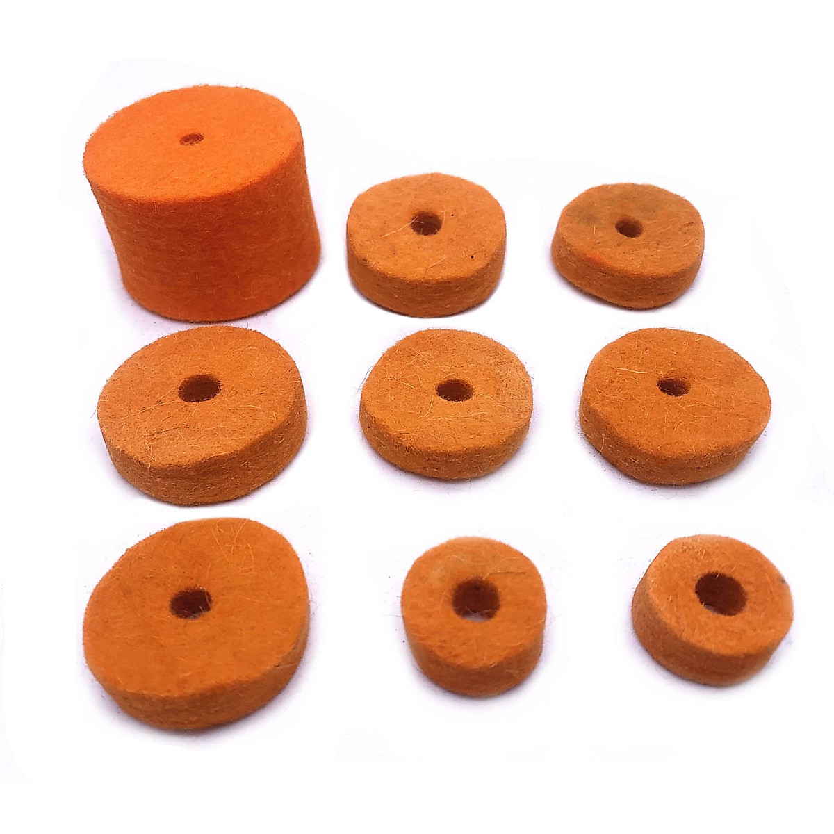 TUOREN 9 Piece Drum Felt Pad Kit Cymbal Felts Hi-Hat Clutch Felt Cushions Pedal Beater Felt Head Replacement for Drum Set Orange