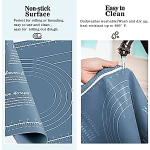 Baking Mats,Silicone Pastry Mat,Silicone Baking Mat for Pastry Rolling Dough with Measurements, BPA Free Non stick and Non Slip Blue Table Sheet Baking Supplies for Bake Pizza Cake